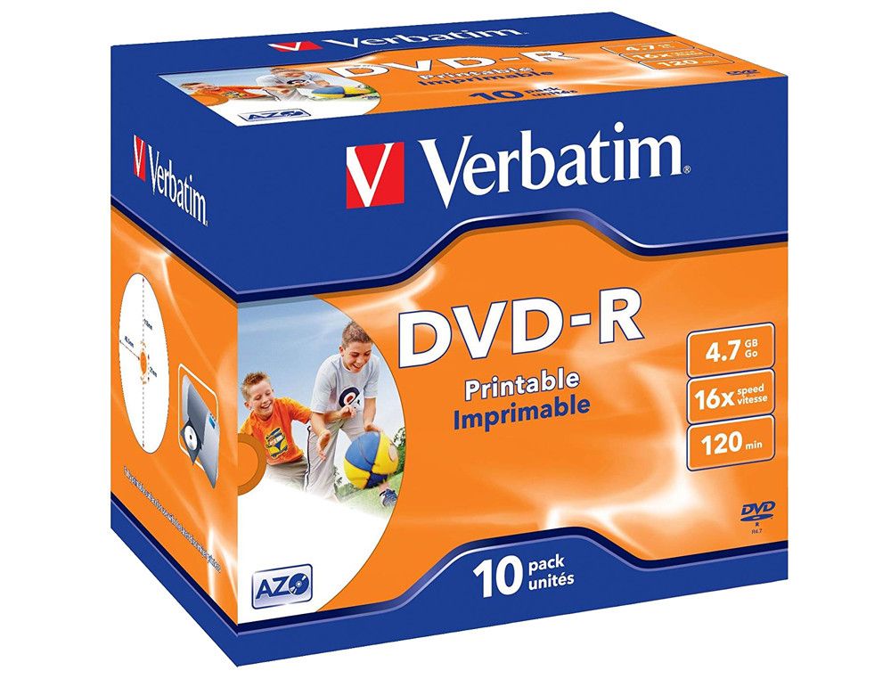 Dvd-r verbatim imprimible capacidad 4.7gb velocidad 16x 120 min pack de 10 unidades — Deskidea