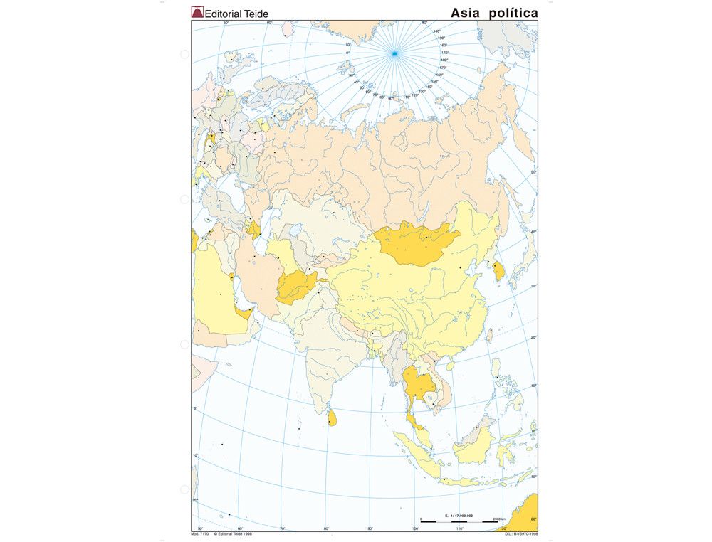 Mapa mudo color din A4 Asia -politico — Deskidea