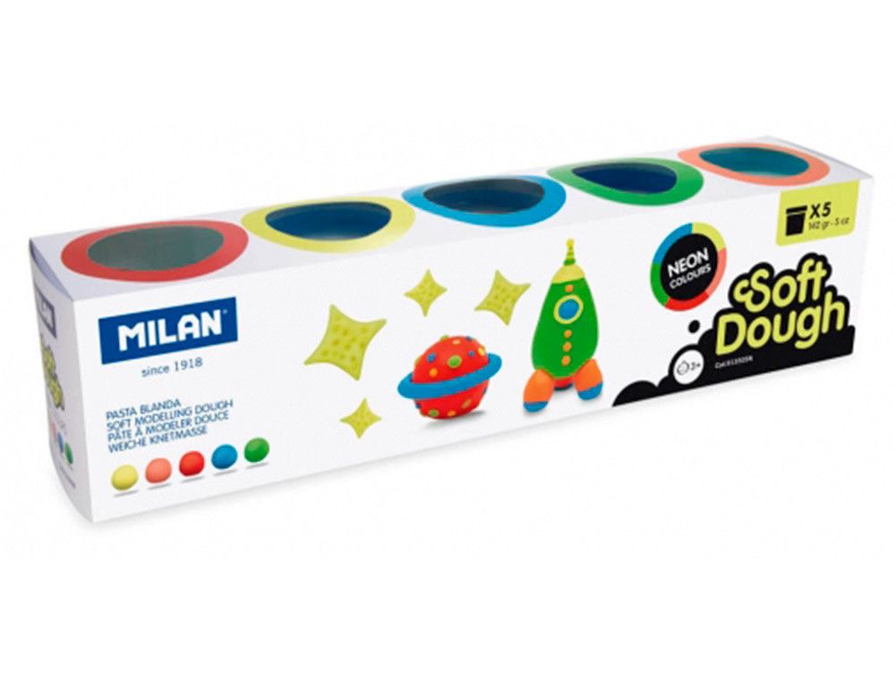 Pasta milan para modelar soft dough neon caja de 5 botes colores ...