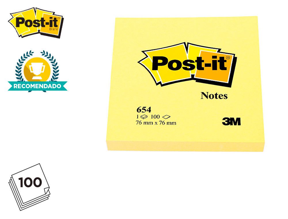 POST-IT Notas adhesivas 100h Amarillo 76x76mm Ref.654 — Deskidea